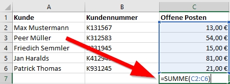eine Summe in Excel berechnen